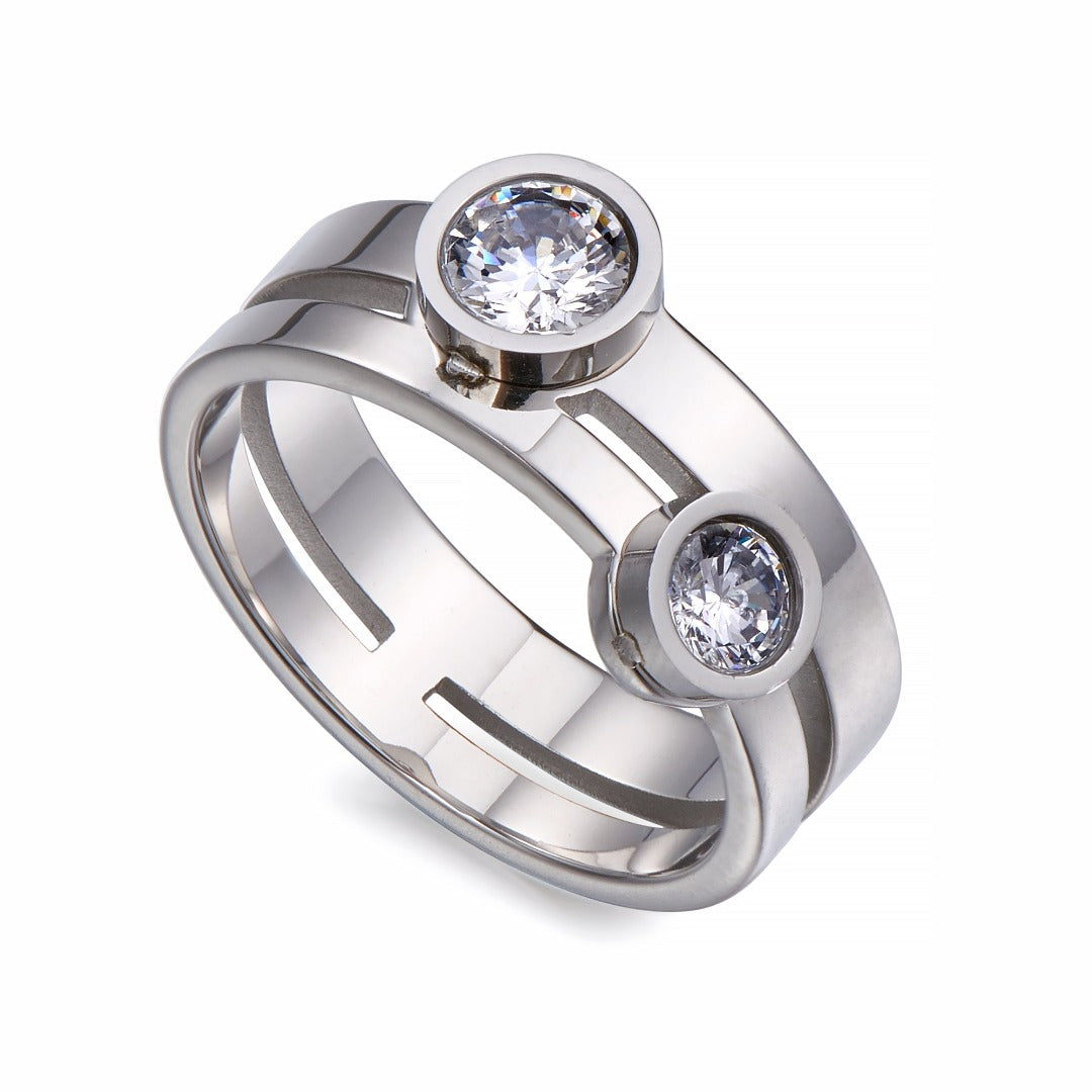 Polished Silver Ring with Crystals – Shira Jewellery